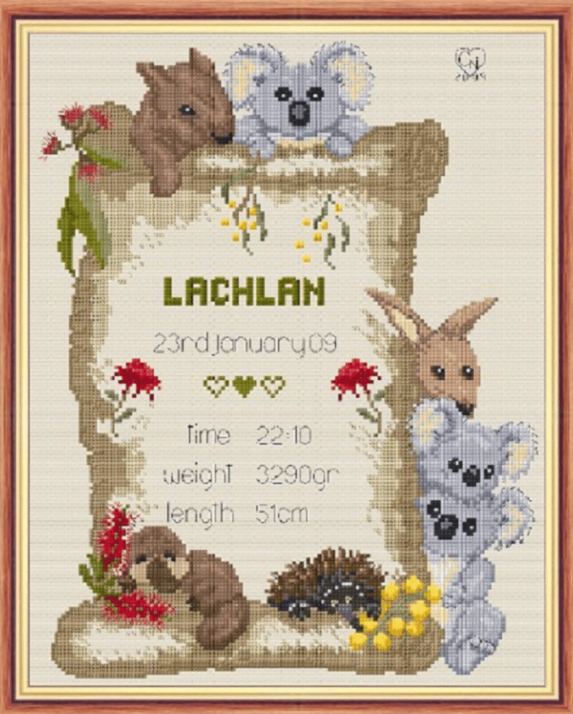 Bush Babies Birth Sampler - JK's Cross Stitch Supplies